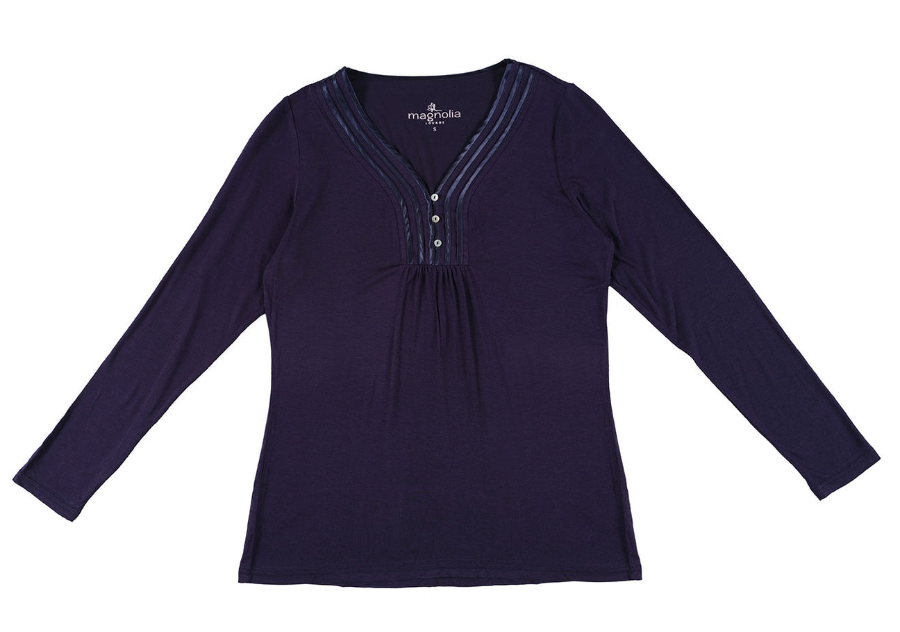Night Sky Bamboo Elastane Henley Long Sleeve Sleep Tee | Women's Pyjama ...
