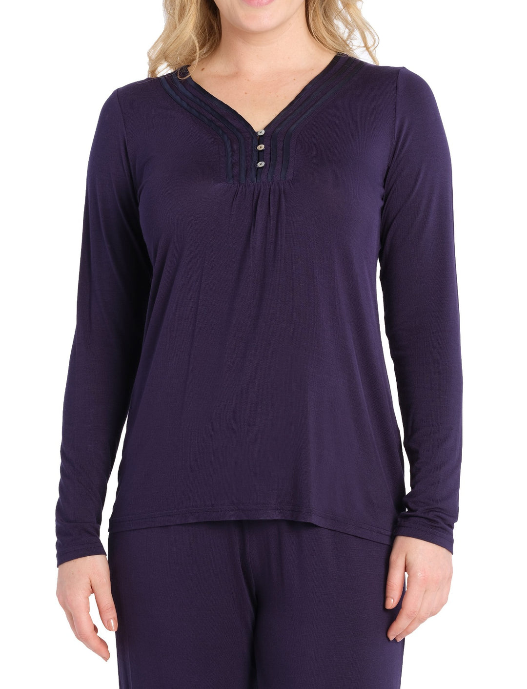 Night Sky Bamboo Elastane Henley Long Sleeve Sleep Tee | Women's Pyjama ...