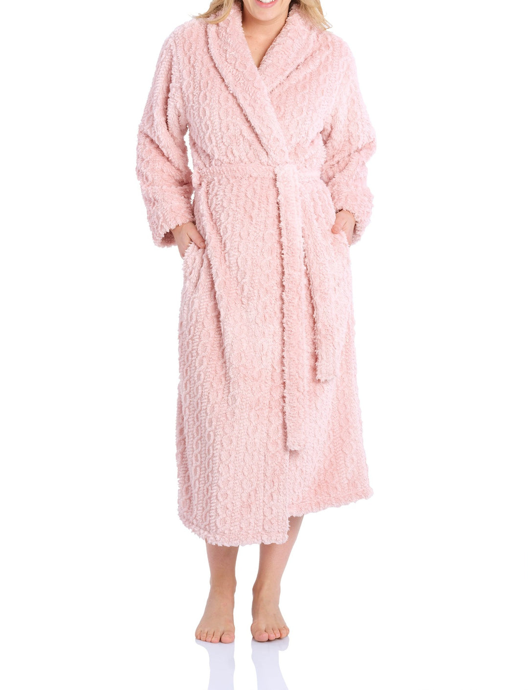 Dusty Pink Womens Long Lux Sherpa Fleece Dressing Gown | Winter ...